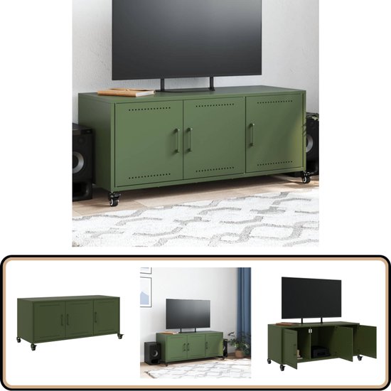 vidaXL Tv-meubel staal olijfgroen 100,5x39x43,5 cm Tv-meubel - Staal Meubilair -... | bol