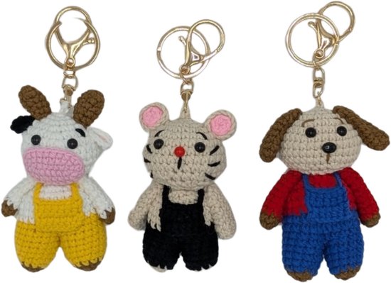 Grand X - Sleutelhanger Hond / Muis / Koe - 3 Pack - Sleutelhanger dier ...