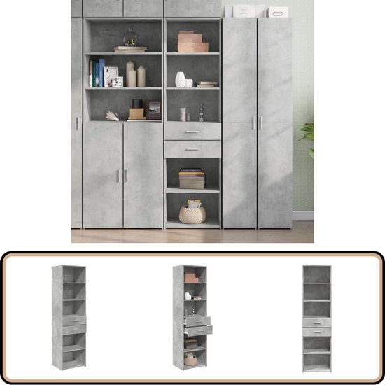 vidaXL Hoge kast - 50x42,5x185 cm - Bewerkt hout - Betongrijs ...