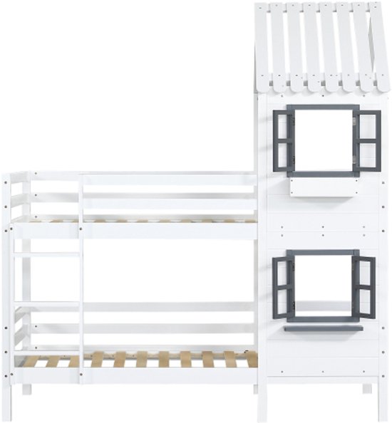 Gotagee Stapelbed 90x200cm met leuning en raam, huisbed, kinderbed met ...