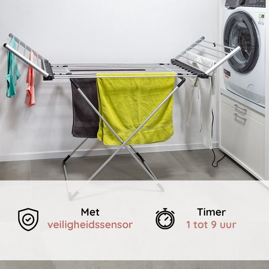 Eleganca Elektrisch Droogrek XL – 170 x 61 x 105 cm – Verwarmd Wasrek ...