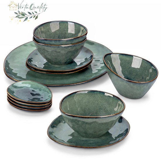 VirtuQuality® Keramisch Servies - 11-delige Vintage Diner Set - Groen ...