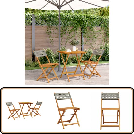 vidaXL Bistroset - 3-delig - Hout en Rattan - Grijs Tuin Set - Bistro ...