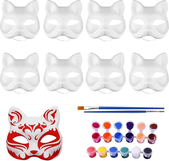 Witte Therian maskers - 9 stuks om te knutselen - onbeschilderd doe-het ...