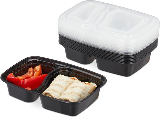 Meal Prep Bakjes - 10 Stuks Plastic Bakjes met 2 Vakken - Magnetron en ...