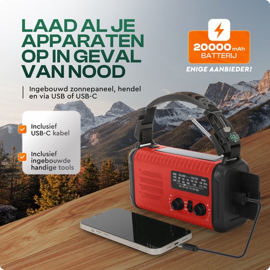 Noodradio Solar - 20.000 mAH Powerbank - 2025 Versie - Radio ...