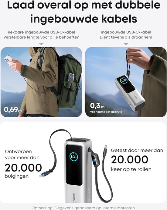 Anker Laptop Power Bank, 25.000mAh Draagbare Oplader met Drie 100W USB ...