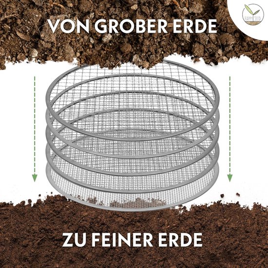 Ronde Tuinzeef met 5 Zeefinzetstukken - Geschikt voor Compost en Aarde ...