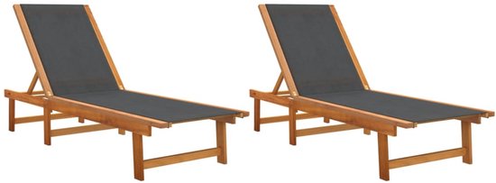 vidaXL Ligbedden - 2 stuks - Massief Acaciahout - Zwart Ligbed - Acacia ...