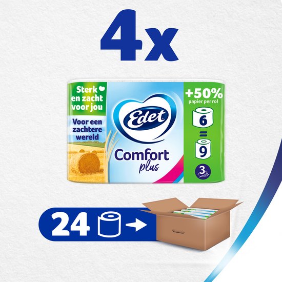 Edet Comfort Plus Toiletpapier - 3-laags - 24 maxi rollen = 36 rollen | bol