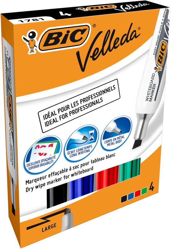 BIC Velleda 1791 Whiteboard Stiften voor Dry Erase- Grote Schuine Punt ...