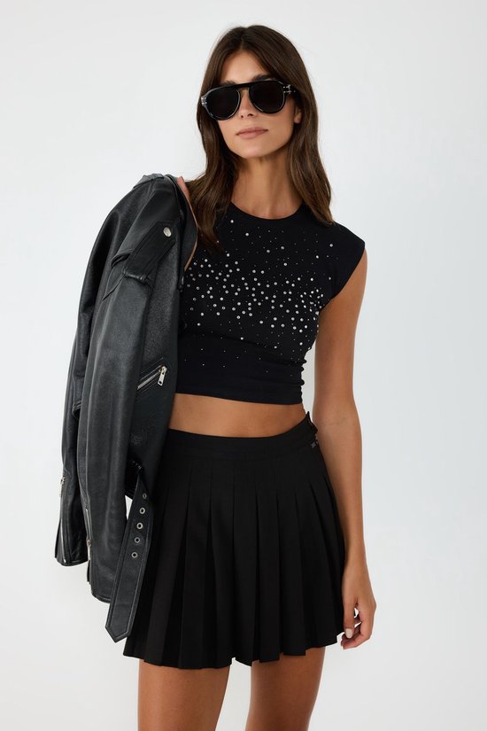 Stone-Embellished Bike Neck Top | bol