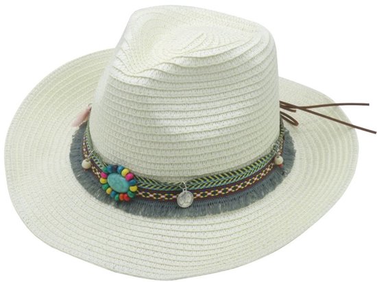 Ibiza Hoed Dames – Witte Festivalhoed met Kralen, Bedels en Franjes ...