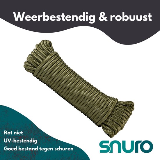 SNURO Polyester touw (6mm, 20m, kaki groen) - Gevlochten polyester ...