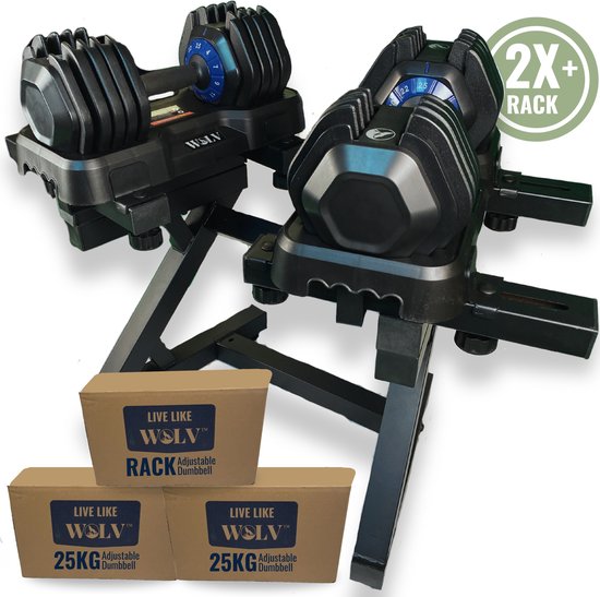 WOLV Verstelbare Dumbbells Set 25KG met Dumbbell Rek - 2x Adjustable ...