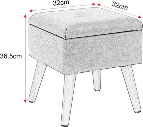 Poef met opbergruimte - elegant & functioneel - stevige houten poten ...