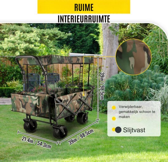 Camo Opvouwbare Bolderkar - Inclusief Dak - Met Duw- en Trekstang - 7 ...