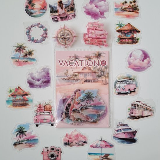 Vakantie stickers - Strand - Transparante stickers - 40 stuks - Roze ...