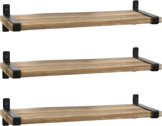 Rustieke Wandplanken - Zwevend Design - Hout en Metaal - Set van 3 ...