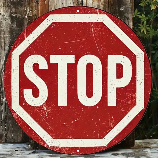 Vintage Metal Stopbord (20 x 20 cm) | Retro Traffic Sign Decor | bol