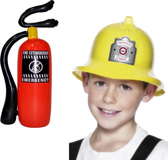 Brandweerman verkleed set - voor kinderen - helm geel - opblaasbare ...
