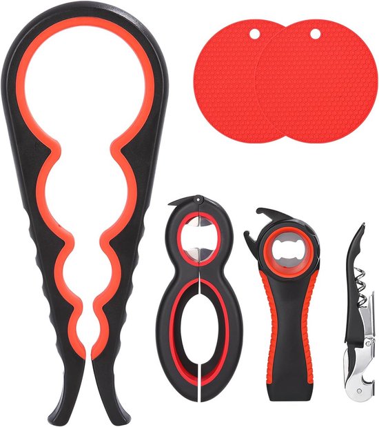 Multifunctionele 6-in-1 Potopener Set - Grijper Flesopener, Blikopener ...