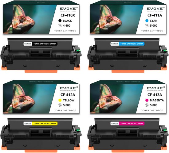 Set van 4 HP CF410X-CF413X CMYK printer tonercartridges, 4400 pagina's zwart + 5000... | bol