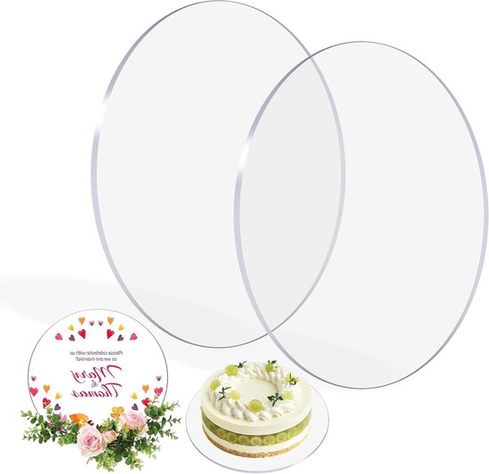 2 Pieces Acrylic Round Cake Plates 24.5cm - Transparent Round Cake ...