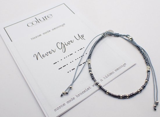 Colure® morse code armband glanzendgrijs Never give up | bol
