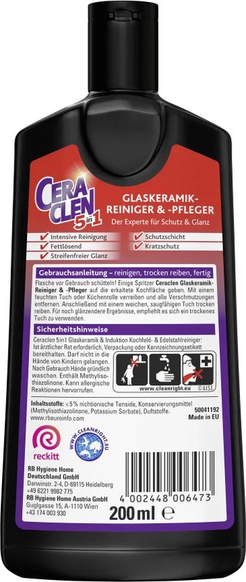 Ceraclen 5-in-1 - verzorging voor glazen keramiek en inductie reiniger ...