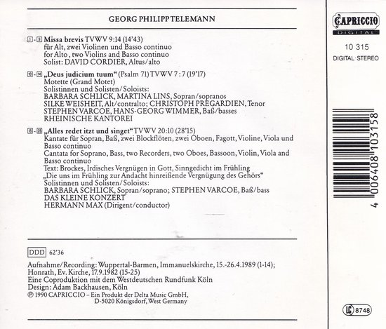 Chorwerke, Choral Music - Georg Philipp Telemann - Rheinische Kantorei ...