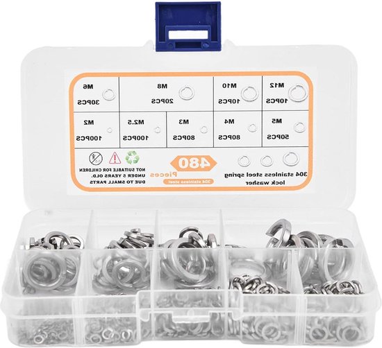 Lente Borgring Set - 480 Stks Rvs Split Lock Washer M2 M2.5 M3 M4 M5 M6 ...