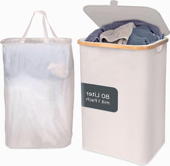 Wassorteerder wasmand - beige - 80L - opvouwbaar | bol