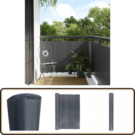 vidaXL Balkonscherm 1000x90 cm Rattan Antraciet Balkonscherm - Privacy ...