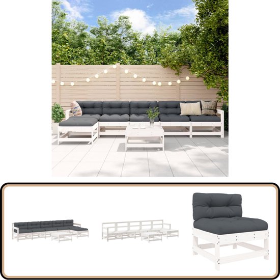 vidaXL Loungeset 7-delig - Wit - Inclusief Kussens Loungeset - Tuinset ...