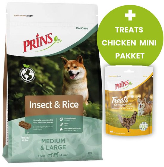 Prins ProCare Insect & Rice 20kg - Hondenvoer + Treats Chicken Mini ...
