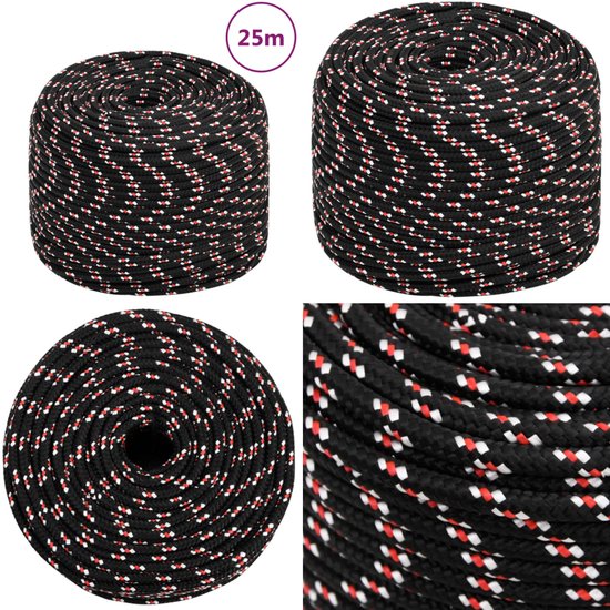 vidaXL Boot touw 6 mm 25 m polypropyleen zwart - Scheepstouw ...