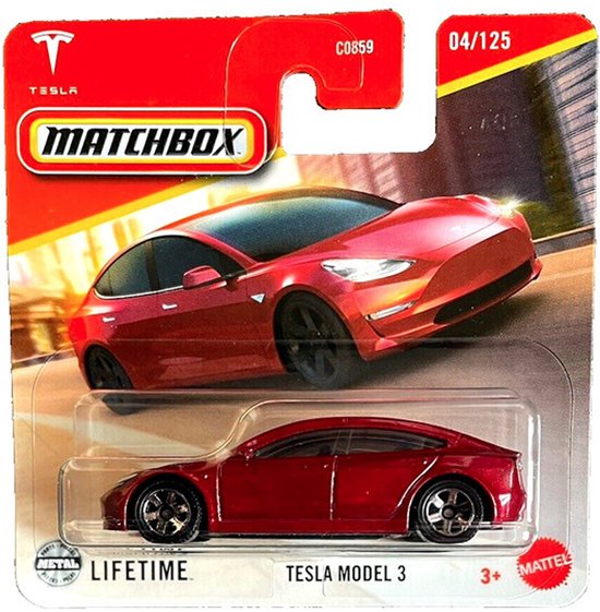 MATCHBOX TESLA MODEL 3 04/125 METALIC RED 1:64 METAL (JBR41-LA10) | bol