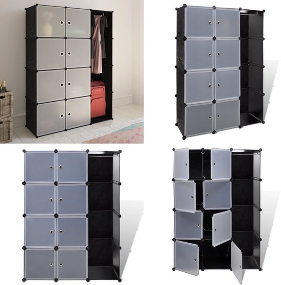 vidaXL Kast met 9 vakken modulair 109x36,5x143 cm zwart en wit - Kast ...
