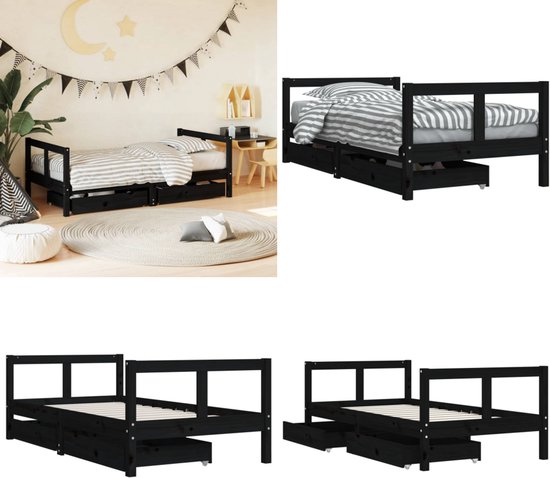 vidaXL Kinderbedframe met lades 80x160 cm massief grenenhout zwart ...