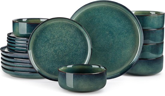 Moderne 18-delige Aardewerk Servies Set voor 6 Personen - Groen en ...