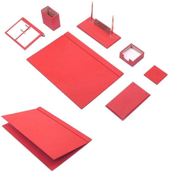 Lederen bureau Set - ROOD - Bureau accessoires Set - 9 Accessoires ...