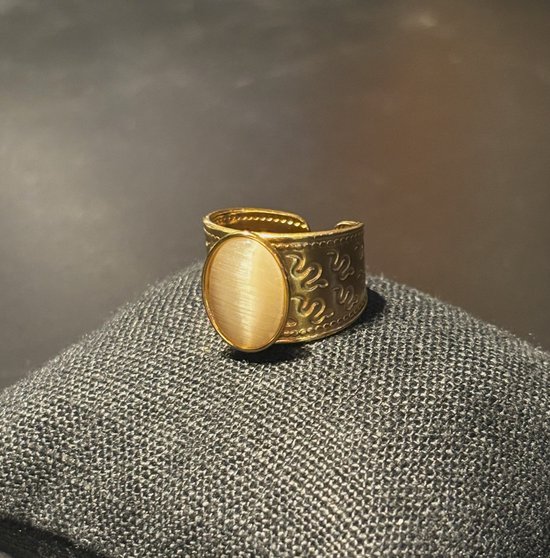 No-Fade Goud-Stijl Vergulde Natuurlijke Witte Edelsteen Romeinse Ring ...