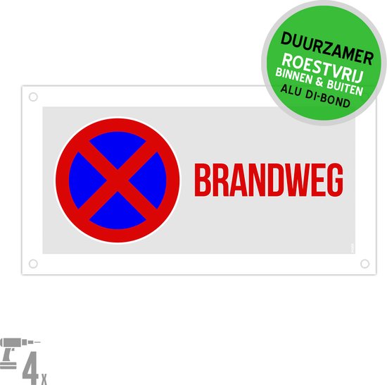 Pictogram/ bord Dibond + boorgaten | "Brandweg" | 30 x 15 cm | Inrit ...
