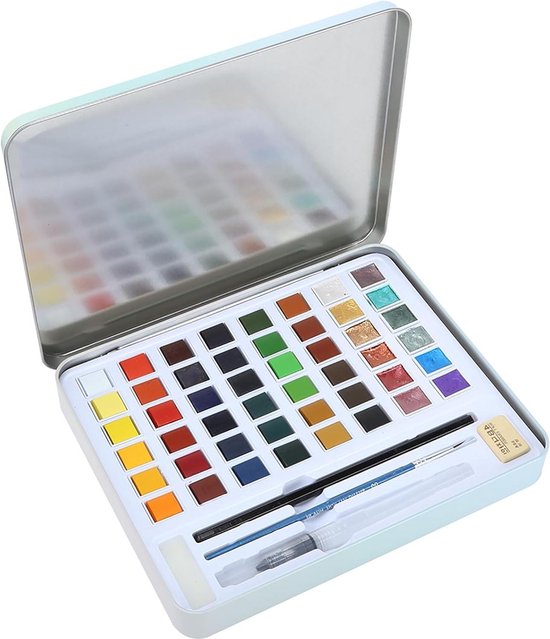Aquarelverfset 48 kleuren pak Solid Block + Tin Box aquarelpigment voor ...