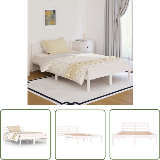 vidaXL Bedframe - Massief Grenenhout - 120x200 cm - Wit Houten Bed ...