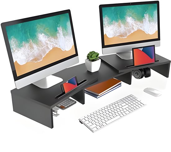Houten Monitorstandaard PC Laptop Computerscherm Verhoger met Telefoon ...