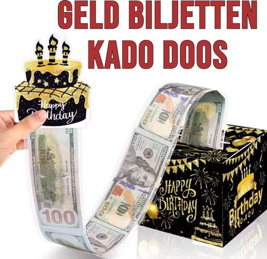 3D Geld Biljetten Verjaardagskaart Kado Box met 6 METER Geld Briefjes ...