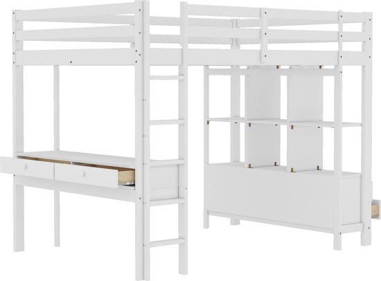 Sweiko Hoogslaper - 140 x 200cm - Bedbureau + opbergrek + lades ...