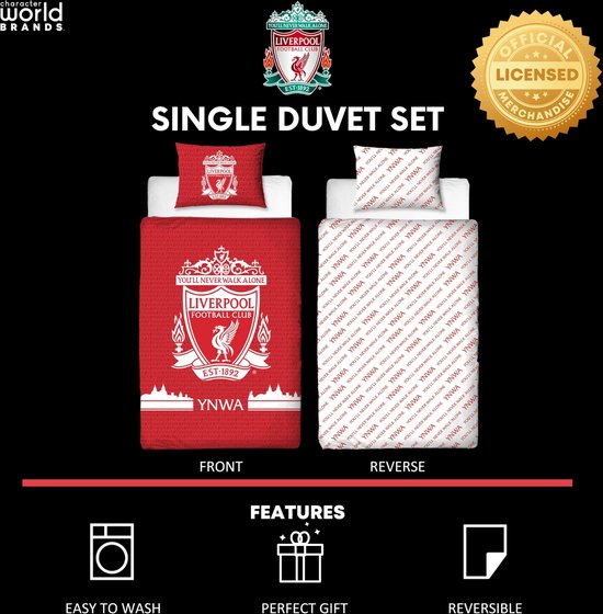 Liverpool FC Character World officiële eenpersoons dekbedovertrekset ...
